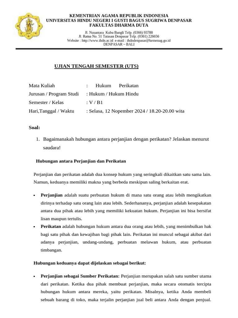 UTS Hk Perikatan B1 | PDF