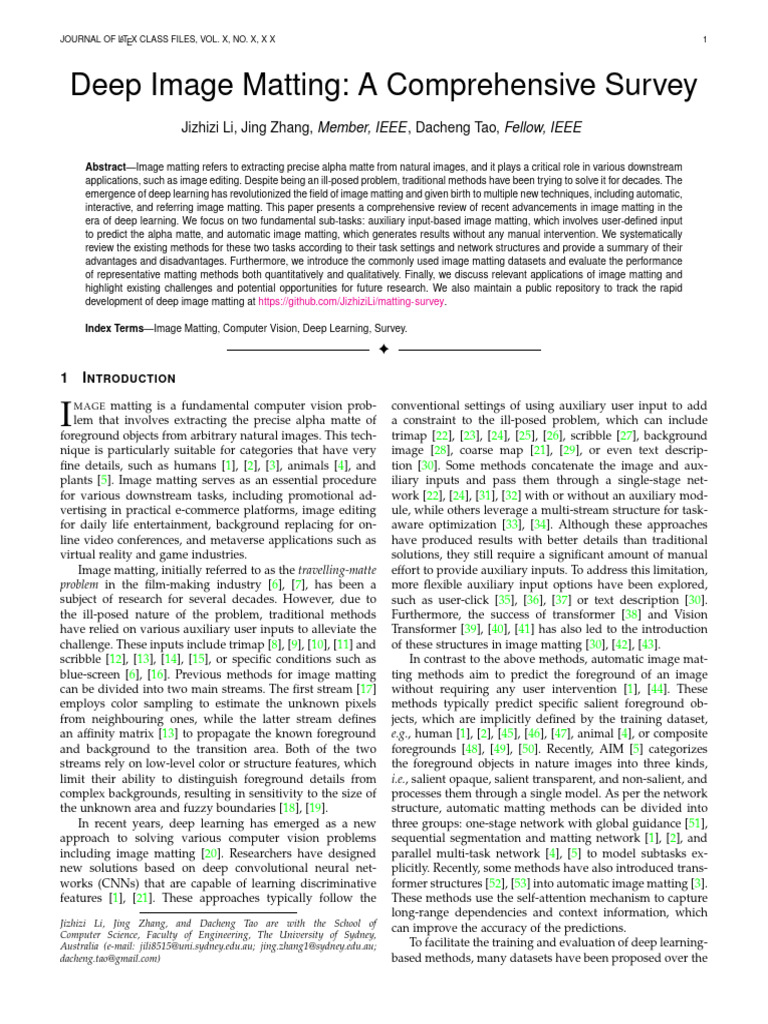 Deep Image Matting: A Comprehensive Survey: Jizhizi Li, Jing Zhang,, Dacheng Tao | PDF | Deep ...