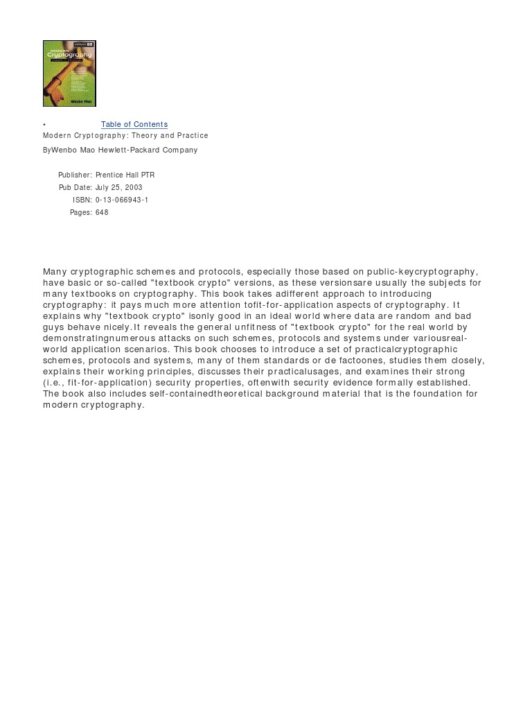 Modern Cryptography Theory And Practice Pdf Secure Communication