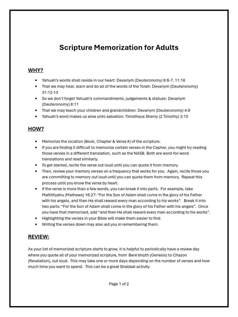 Scripture Memorization For Adults | PDF | Chapters And Verses Of The ...