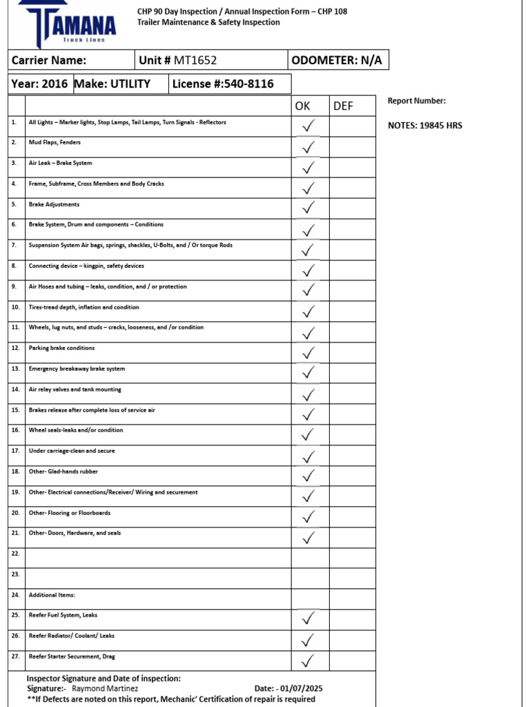 MT1652-90 Days Inspection | PDF