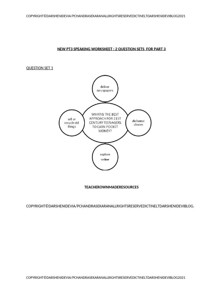 NEW PT3 SPEAKING WORKSHEET 2 SETS OF PART 3 QUESTIONS | PDF