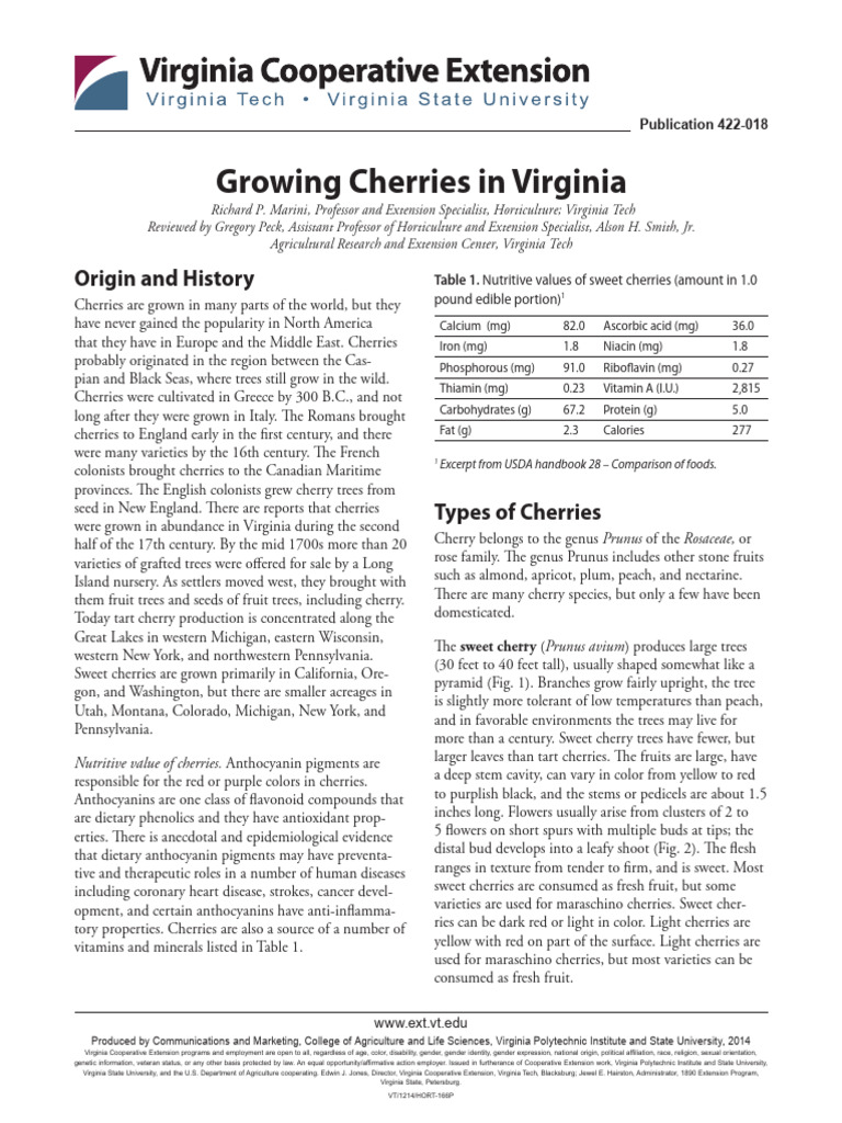 Growing Cherries in Virginia - 422-018 - PDF | PDF | Cherry | Flowers