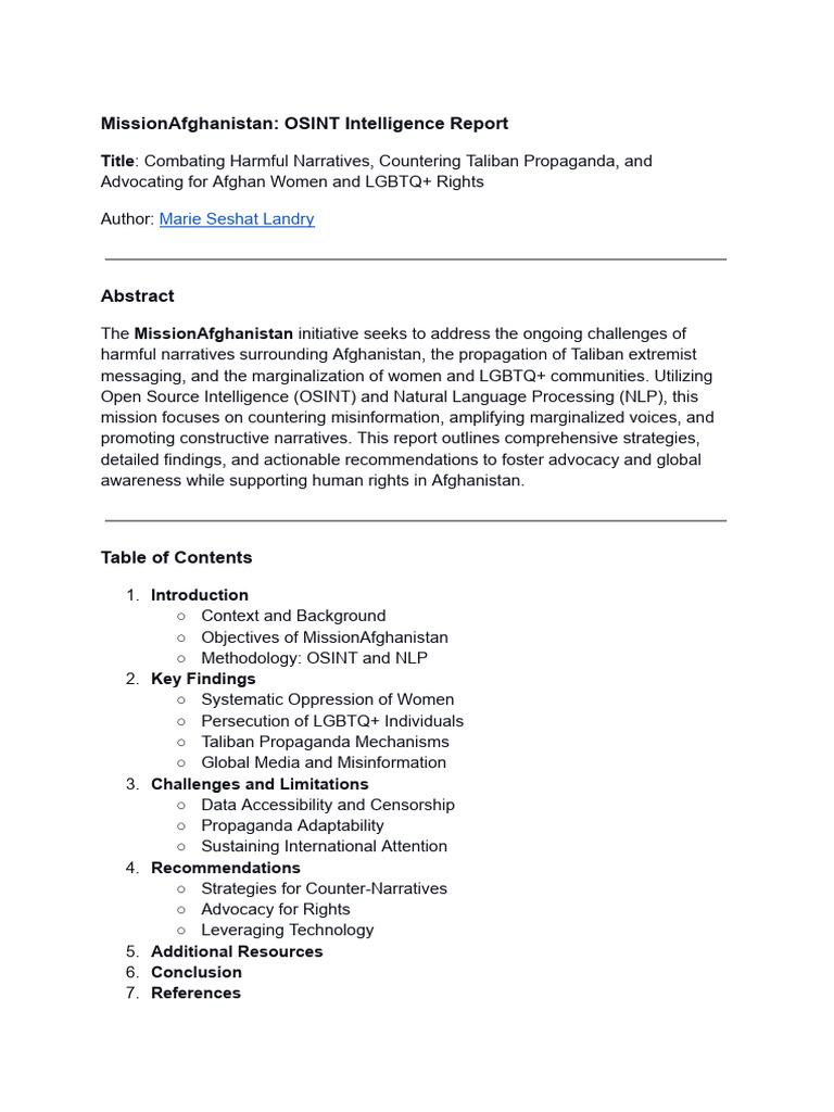 MissionAfghanistan_ OSINT Intelligence Report | PDF | Taliban | Afghanistan