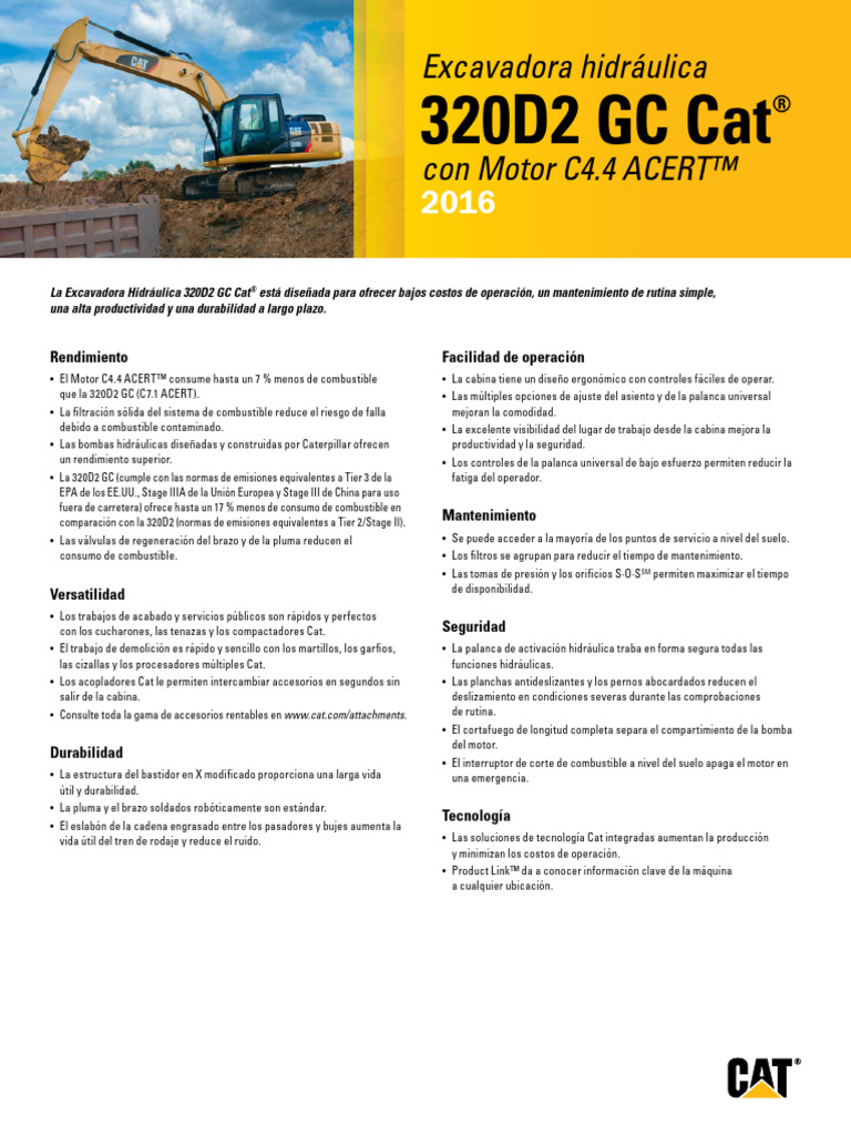 Excavadora Hidráulica 320D2 GC Cat®: Eficiencia y Durabilidad | PDF ...