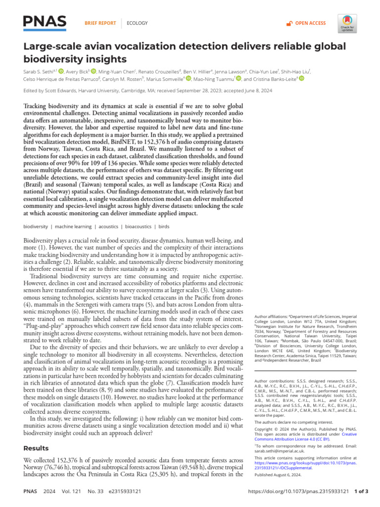 Sethi Et Al 2024 Large Scale Avian Vocalization Detection Delivers ...