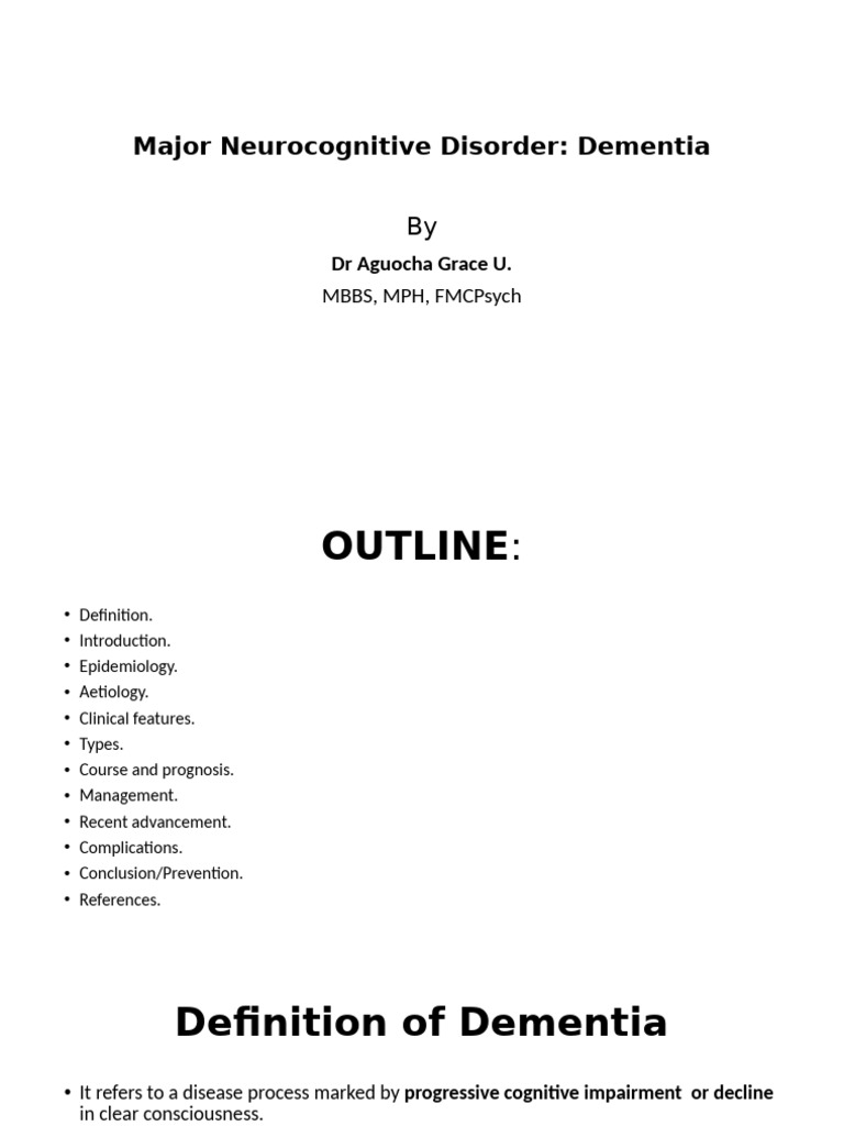 Overview of Major Neurocognitive Disorder | PDF | Dementia | Alzheimer ...