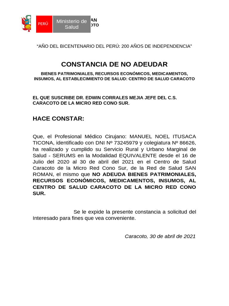 Cons. No Adeudar | PDF