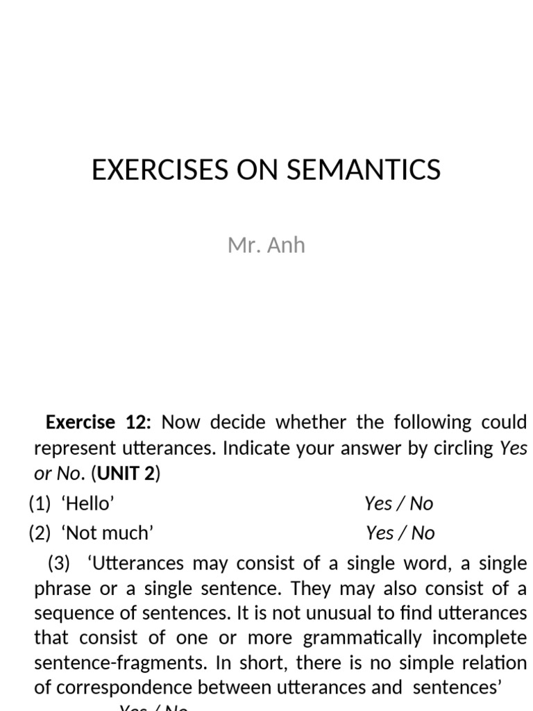 Exercises On Semantics 2 | PDF | Proposition | Sentence (Linguistics)