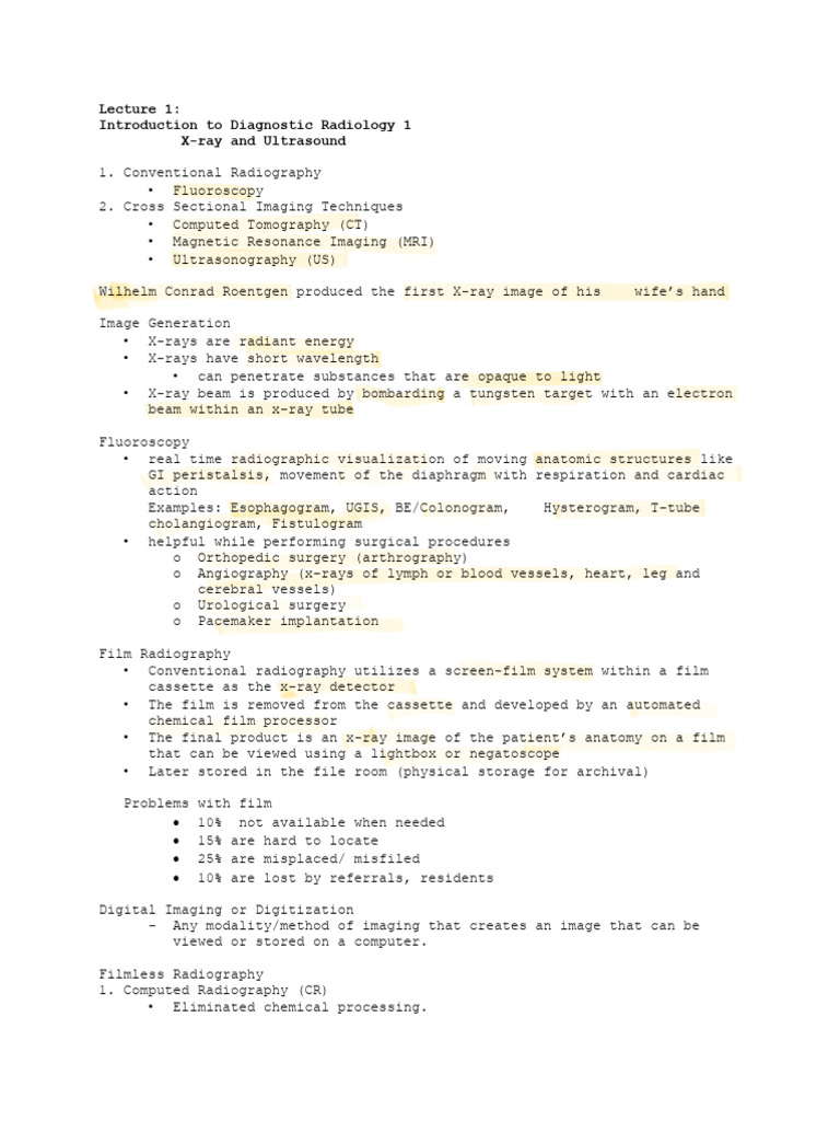 Lecture 1 Introduction To Radiology 1 1 | PDF | Radiography | Medical ...