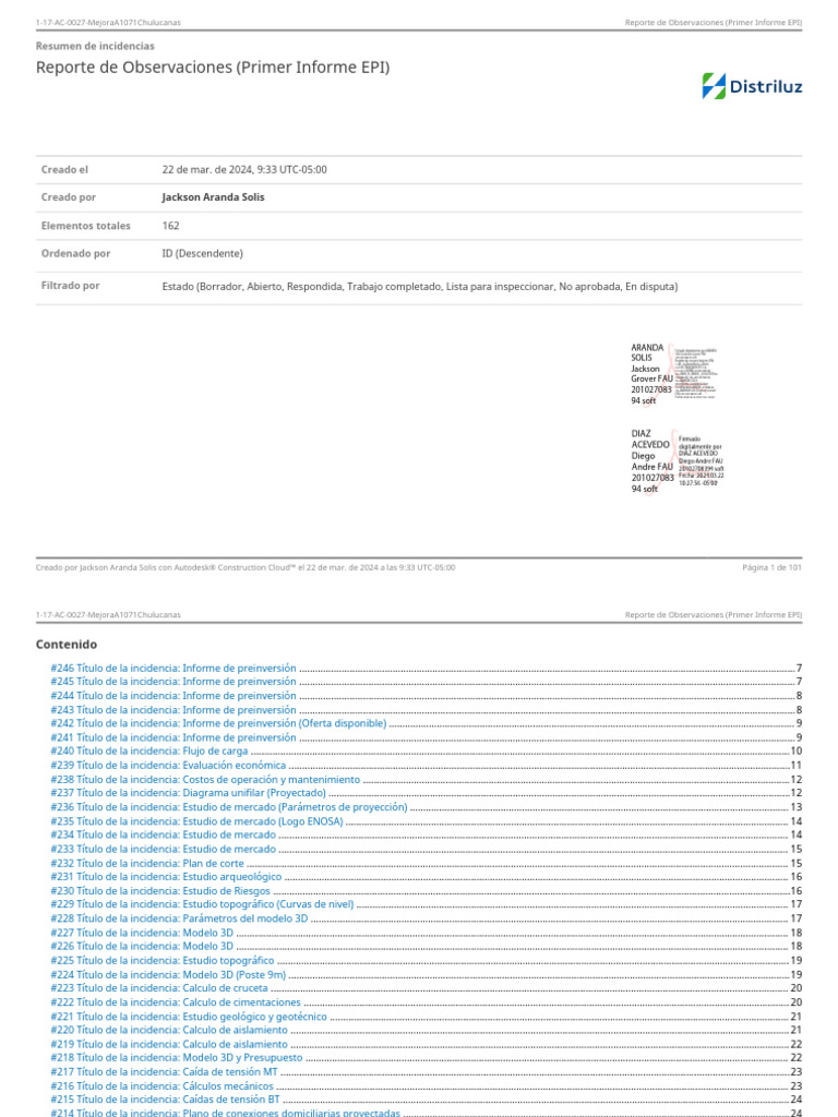 Reporte de Observaciones (Primer Informe EPI) | PDF