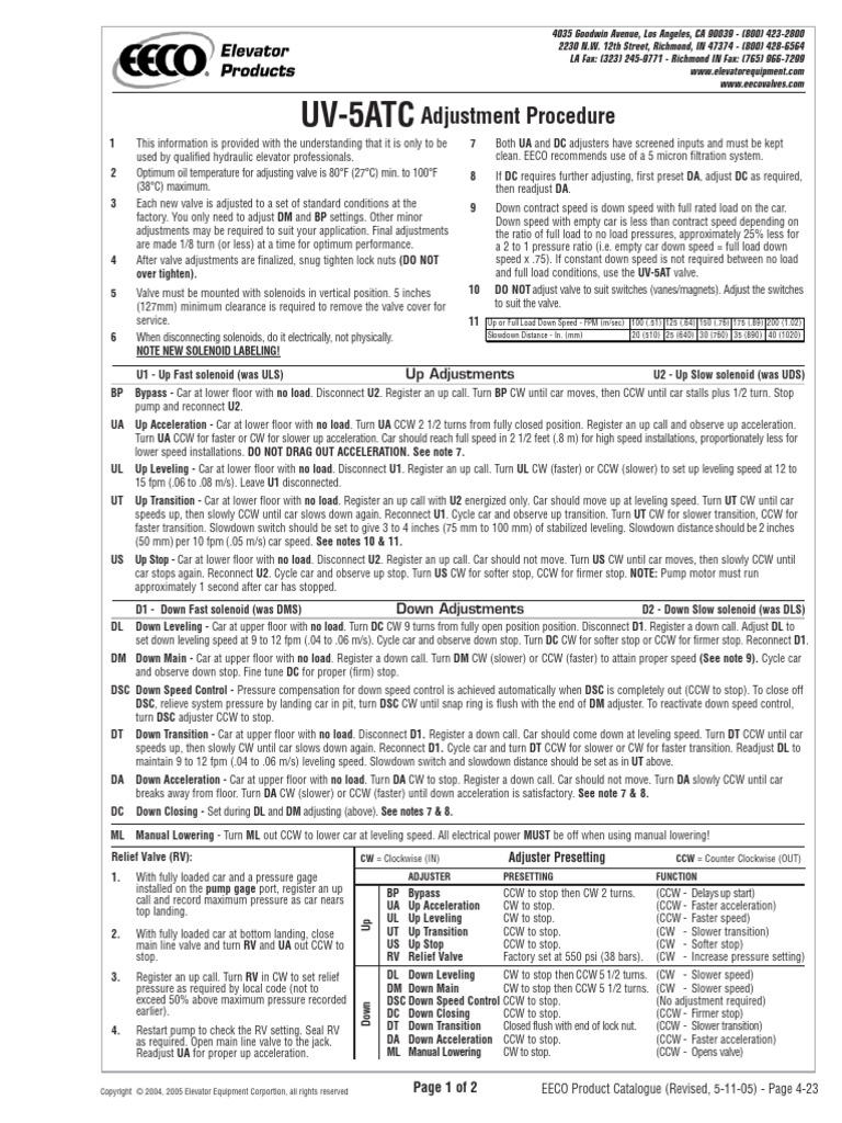 EECO UV-5ATC Adjustment Procedure | PDF | Valve | Equipment