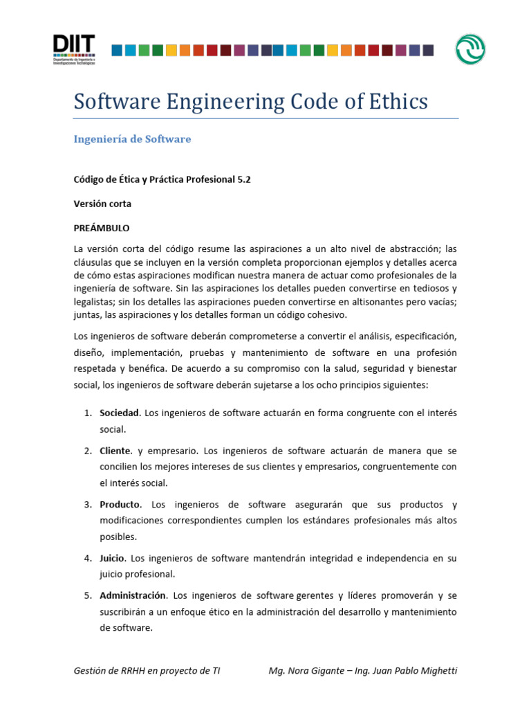 Software Engineering Code of Ethics | PDF | Ingeniería de software ...