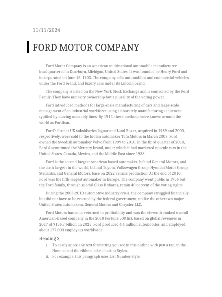 Document | PDF | Ford Motor Company | Automotive Industry