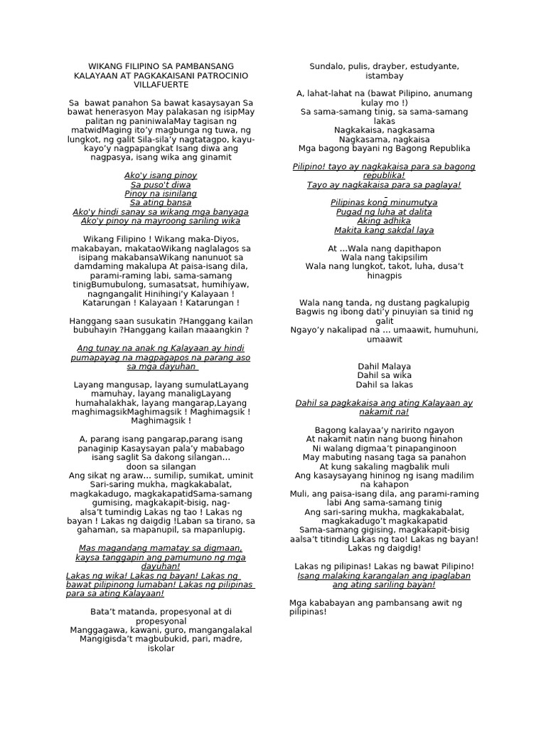 Wikang Filipino Sa Pambansang Kalayaan at Pagkakaisani Patrocinio ...