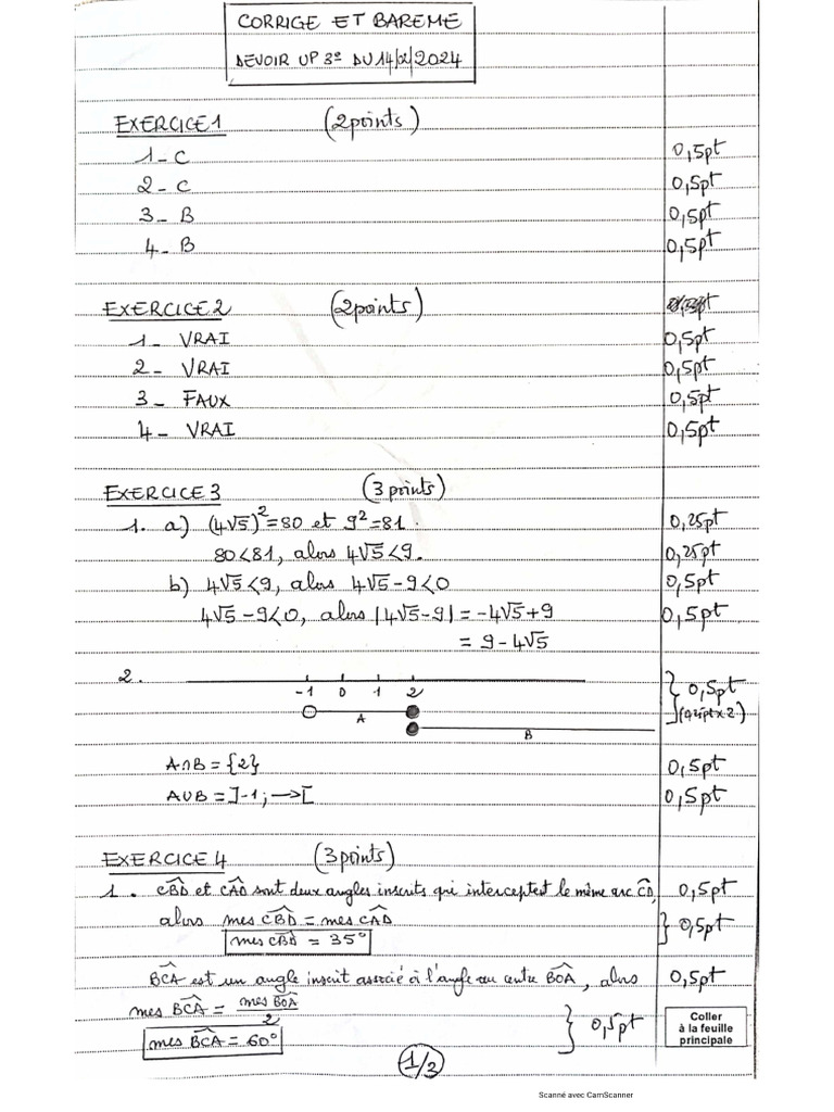 Corrigé & Barème Dev UP Maths_14 Fév 24 | PDF