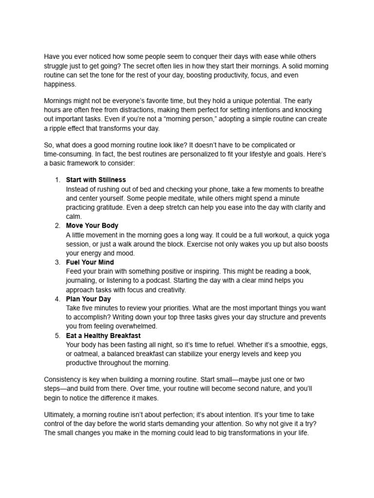 Power of Morning Routines | PDF