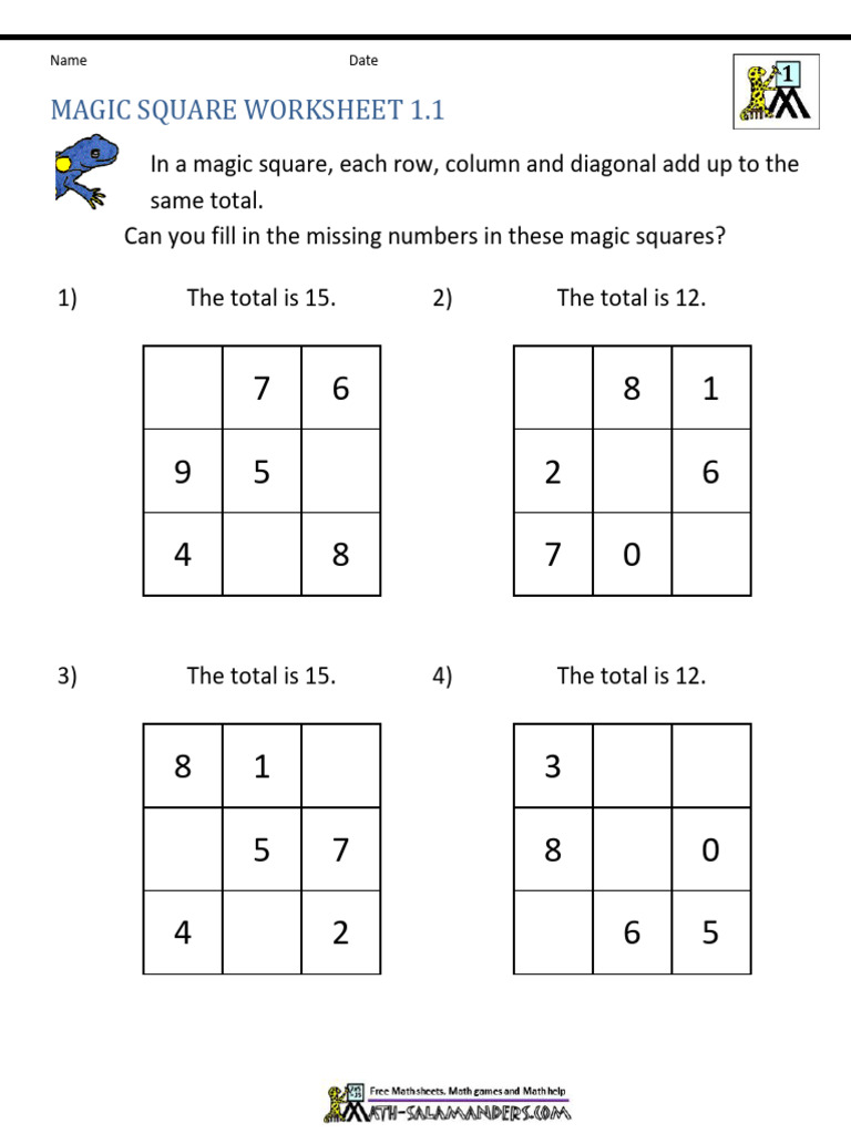 Magic Square Worksheets 1st 1 | PDF