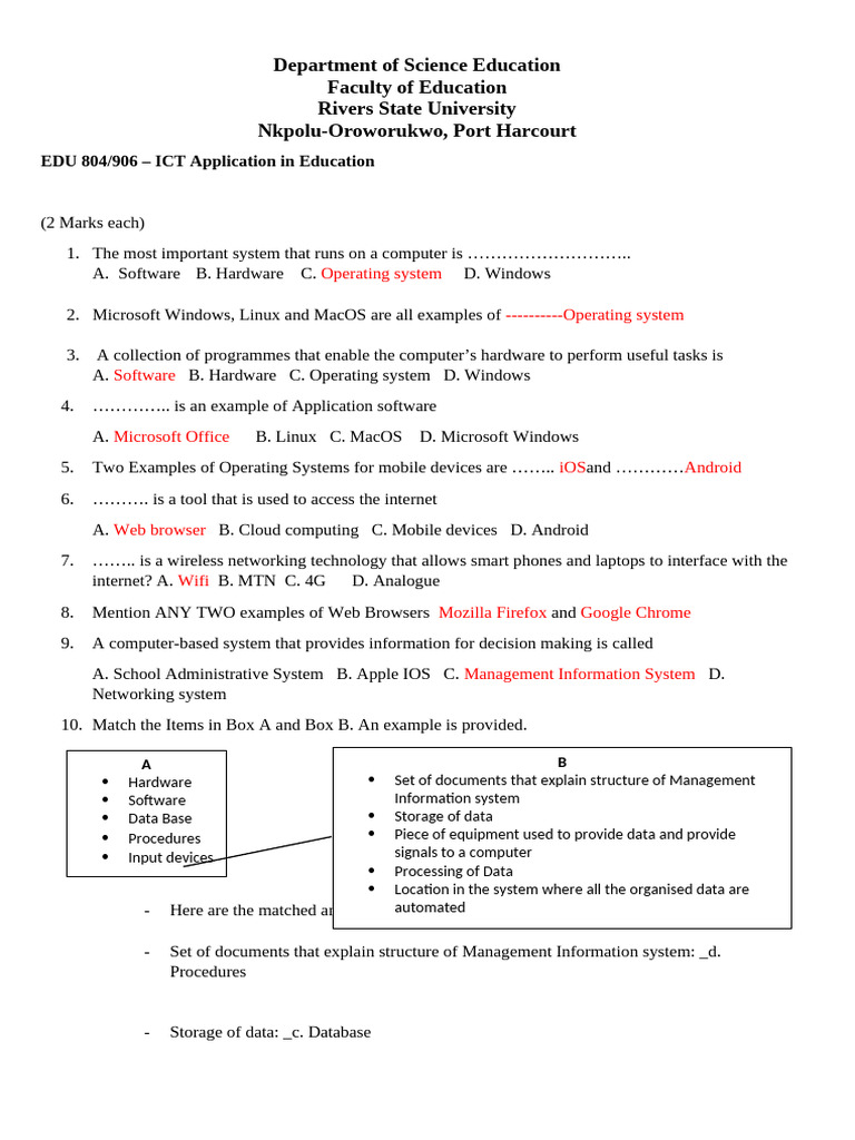 ICT Exam Question Paper Practice ANSWERED | PDF | Operating System | Android (Operating System)