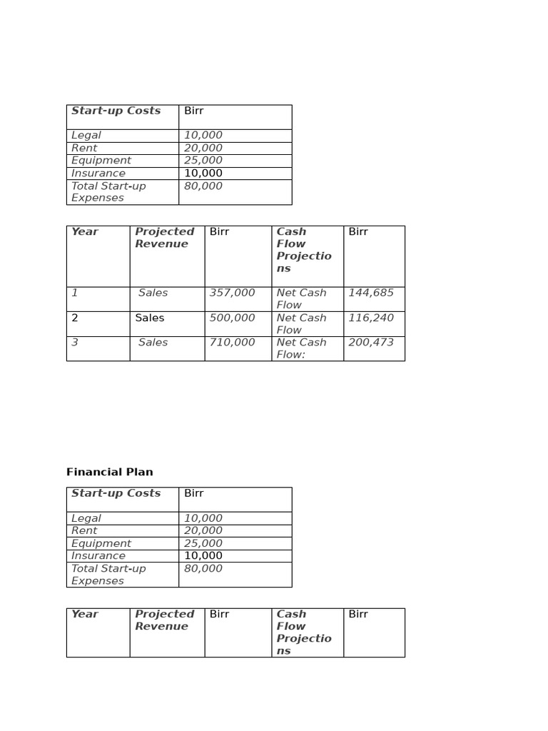 Start-Up Costs: Financial Plan | PDF
