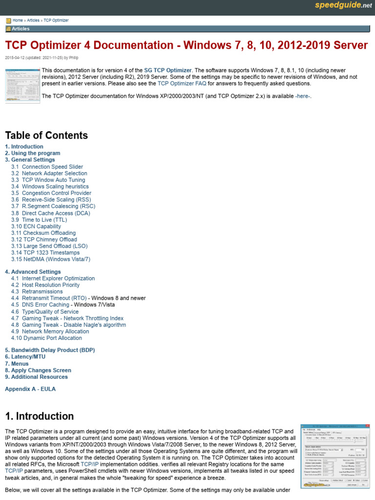 TCP Optimizer 4 Documentation | PDF | Network Congestion | Transmission Control Protocol