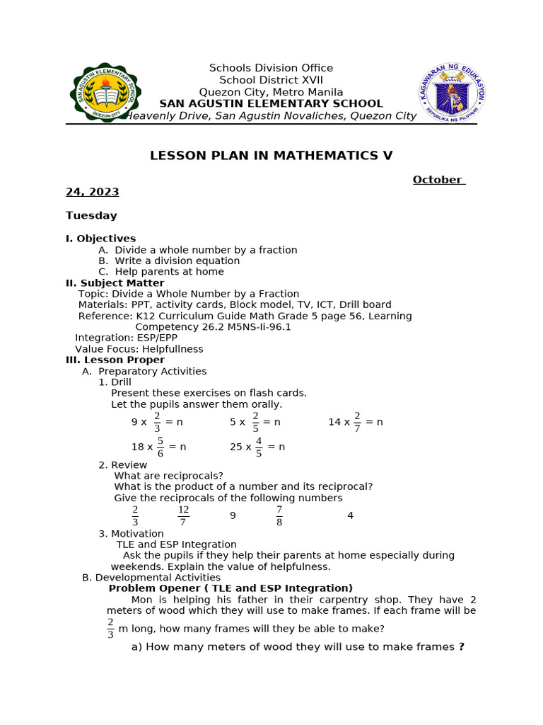 Lesson Plan COT 1 SY 2023-2024 | PDF | Arithmetic | Learning