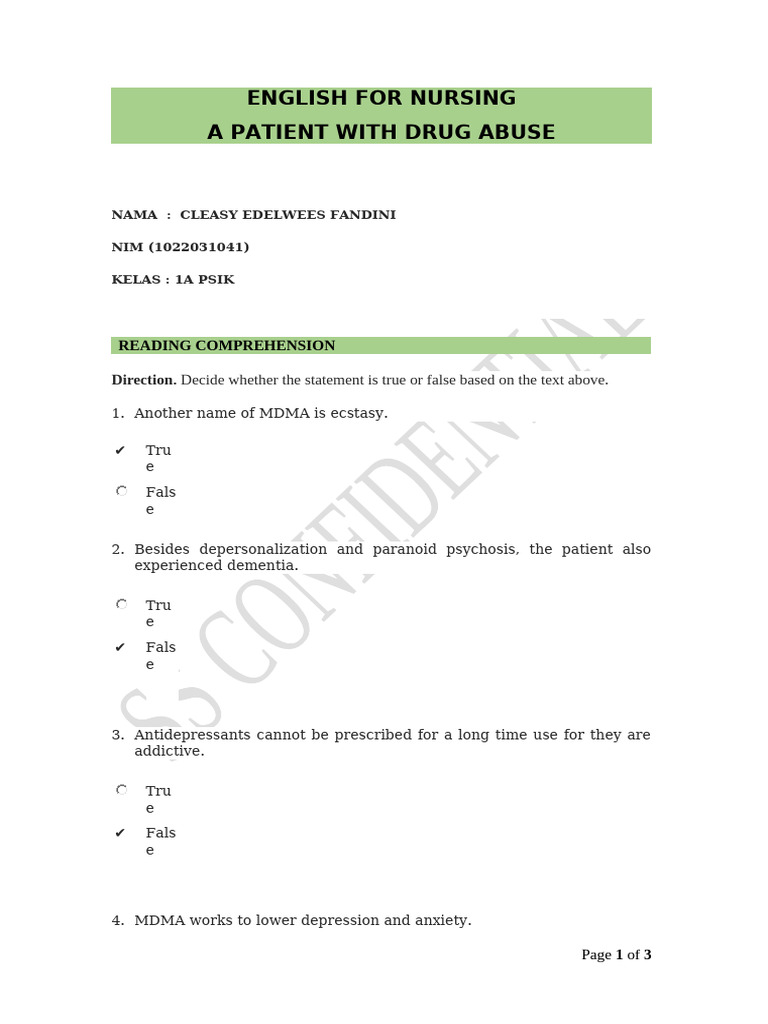 CLEASY EDELWEES(1A PSIK)-STUDENTS WORKSHEET 10 ENGLISH FOR NURSING ...