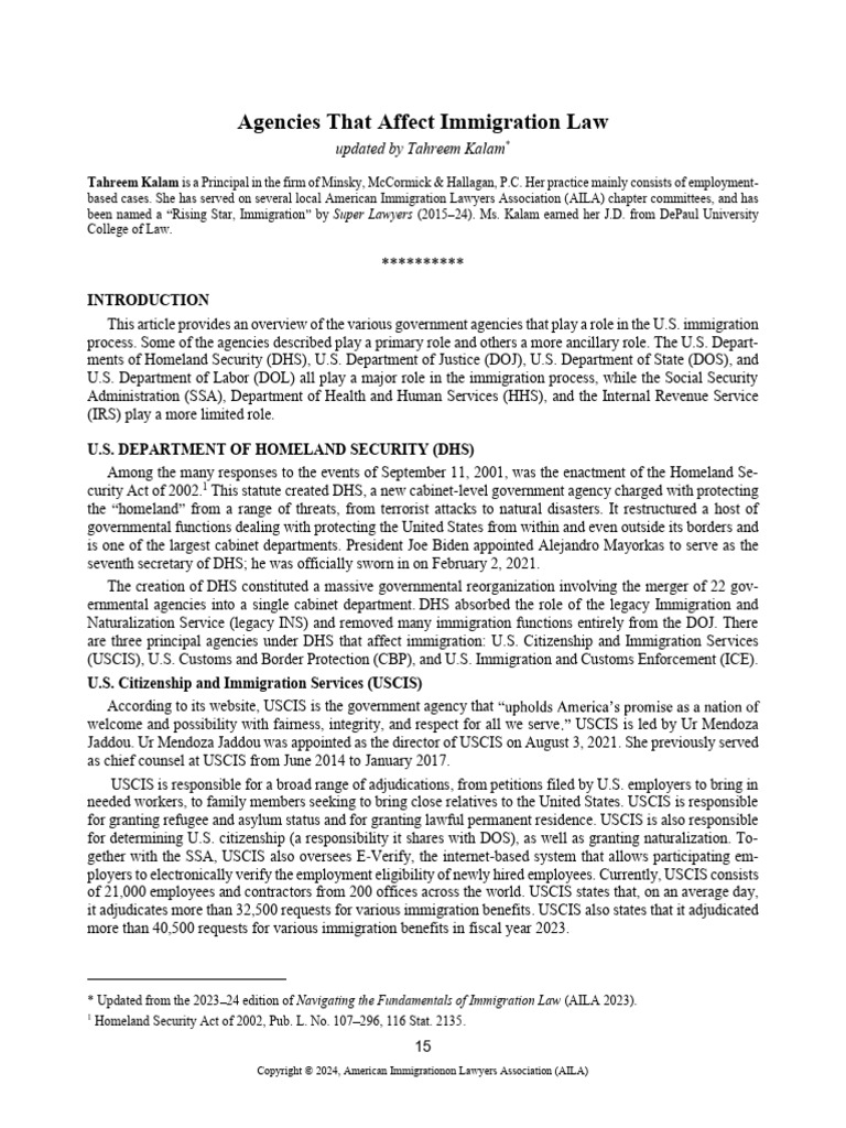 Immigration Law Agencies Guide | PDF | United States Citizenship And ...