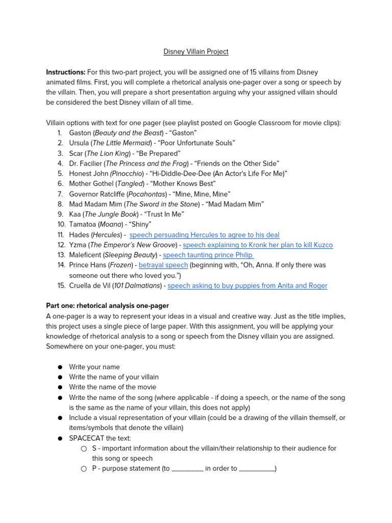 Disney Villain Project | PDF