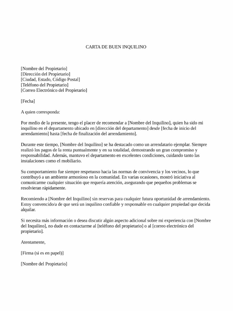 Carta de Buen Inquilino | PDF