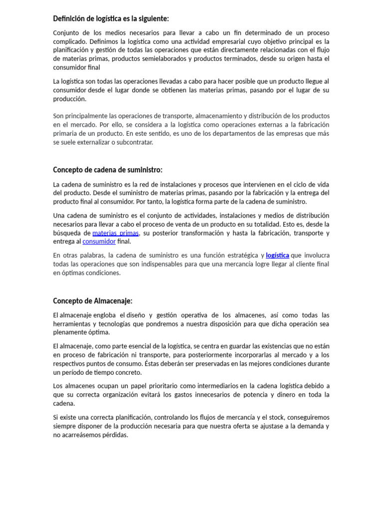 Definición de Logística | PDF | Logística | Cadena de suministro