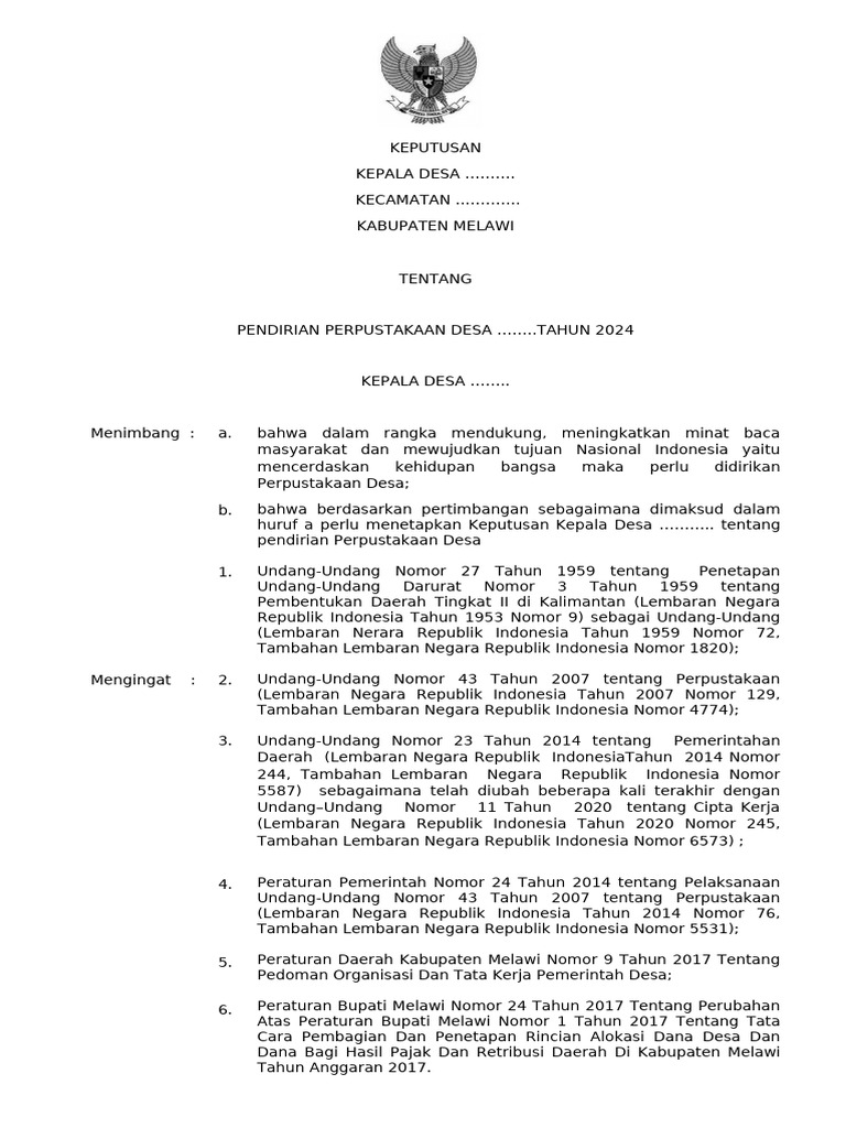 SK Pendirian Perpustakkan Desa | PDF