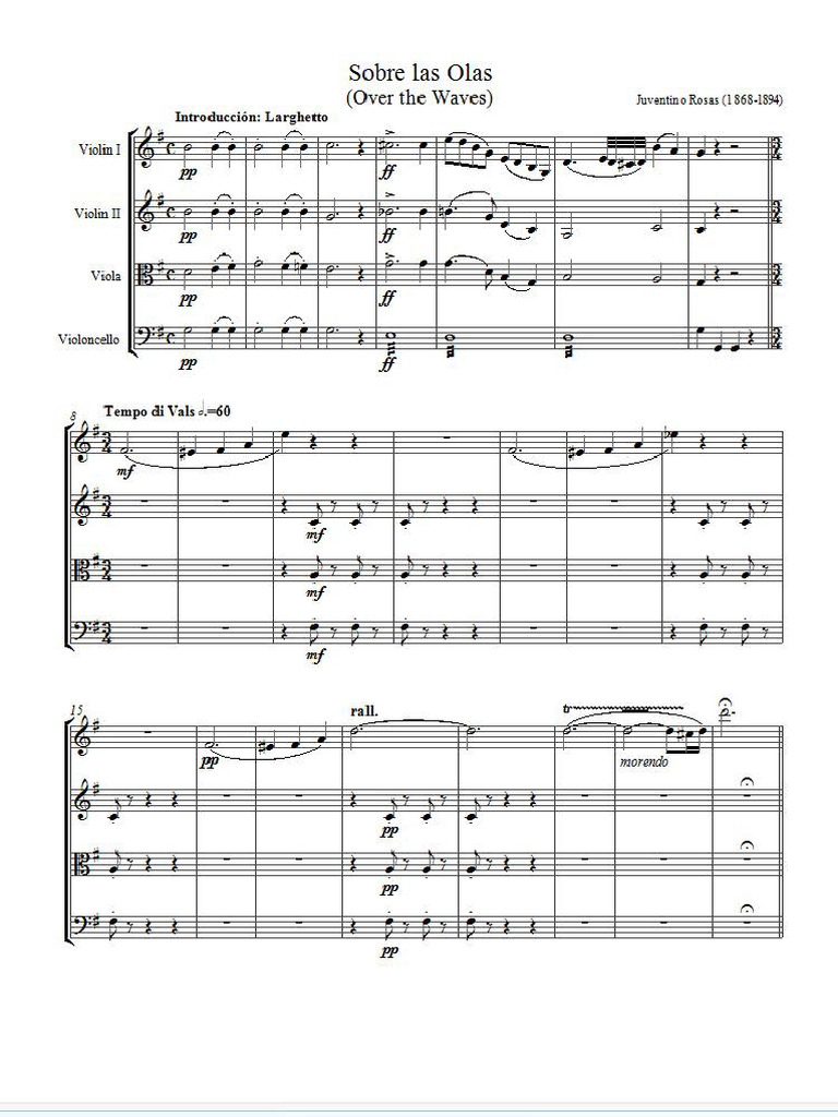 Rosas J. Over The Wave For String Quartet | PDF