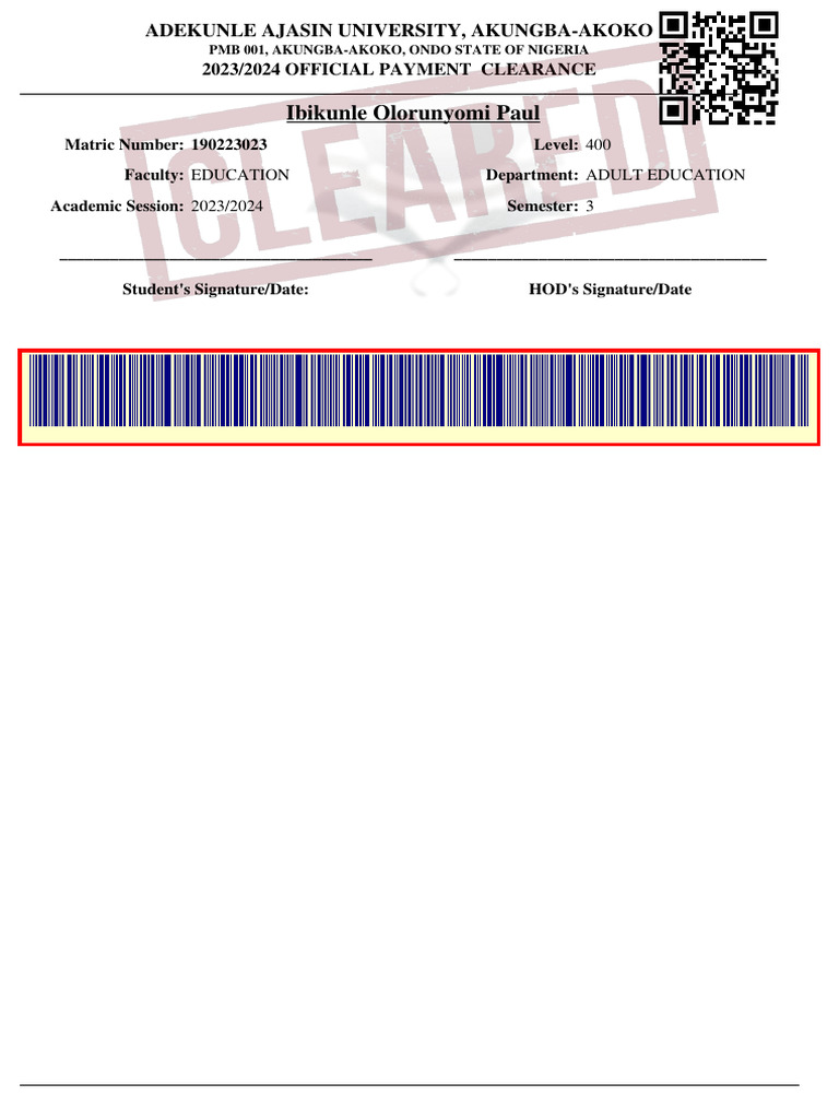 Ibikunle Olorunyomi Paul 400 Clearance | PDF