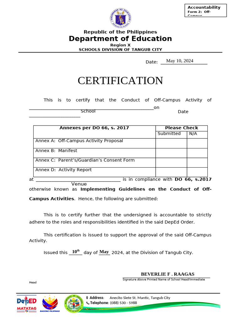 Accountability Form 2 Off Campus | PDF