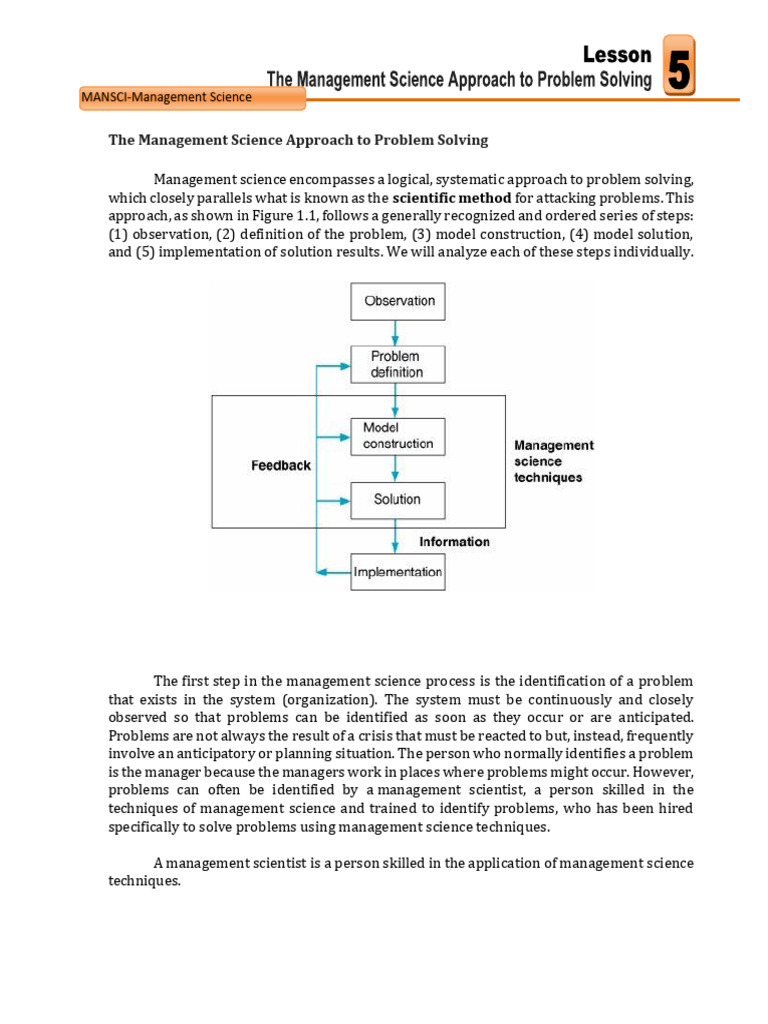 Lesson 5 - The Management Science Approach to Problem Solving 2022 (Handout) | PDF | Variable ...