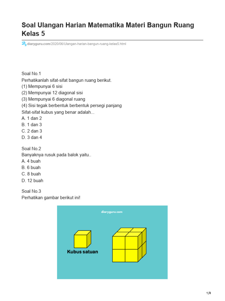 soal mtk kls 5 bangun ruang | PDF