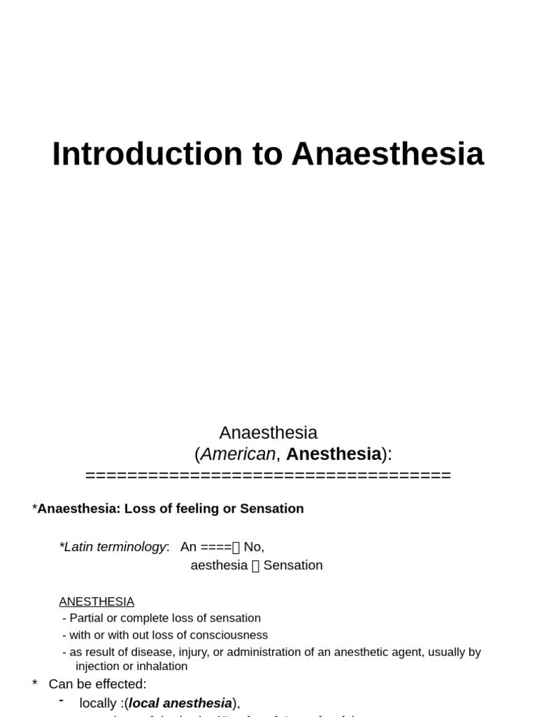 5 1 Introduction to Anaesthesia | PDF | Anesthesia | Medical Specialties