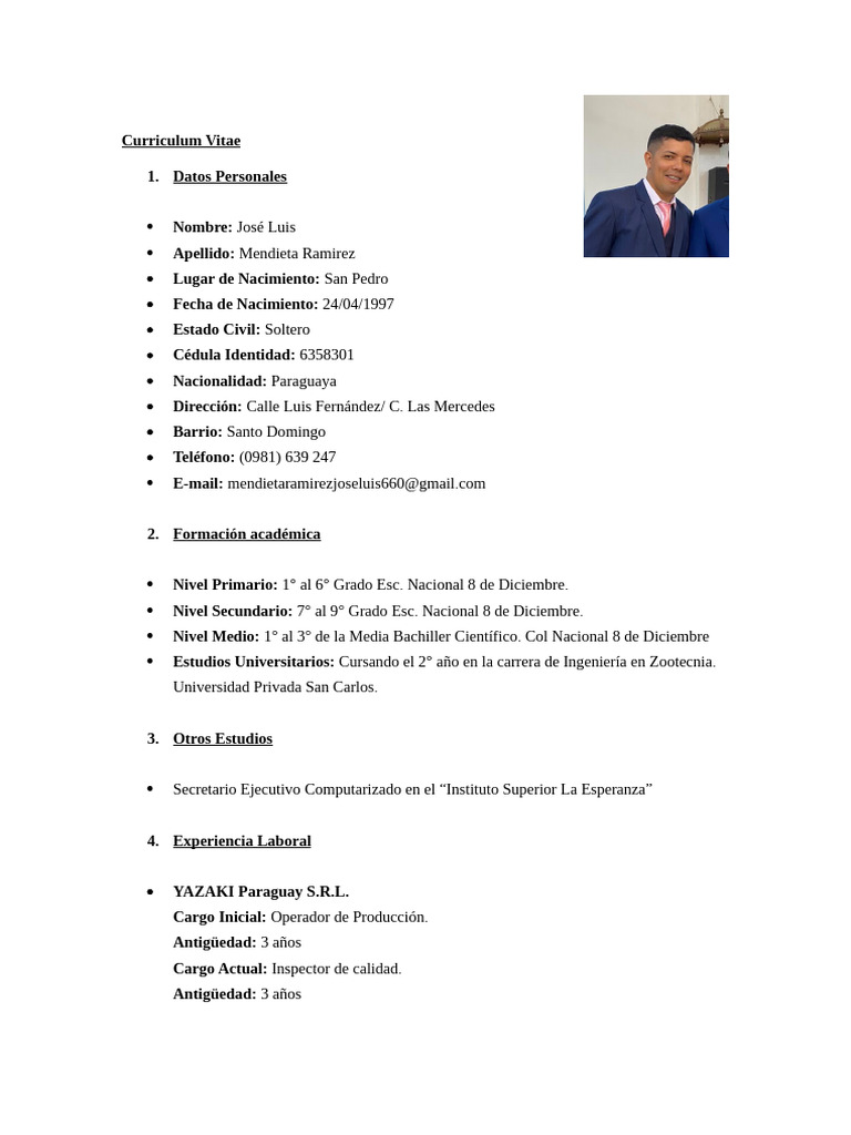 Curriculum Vitae José Mendieta | PDF