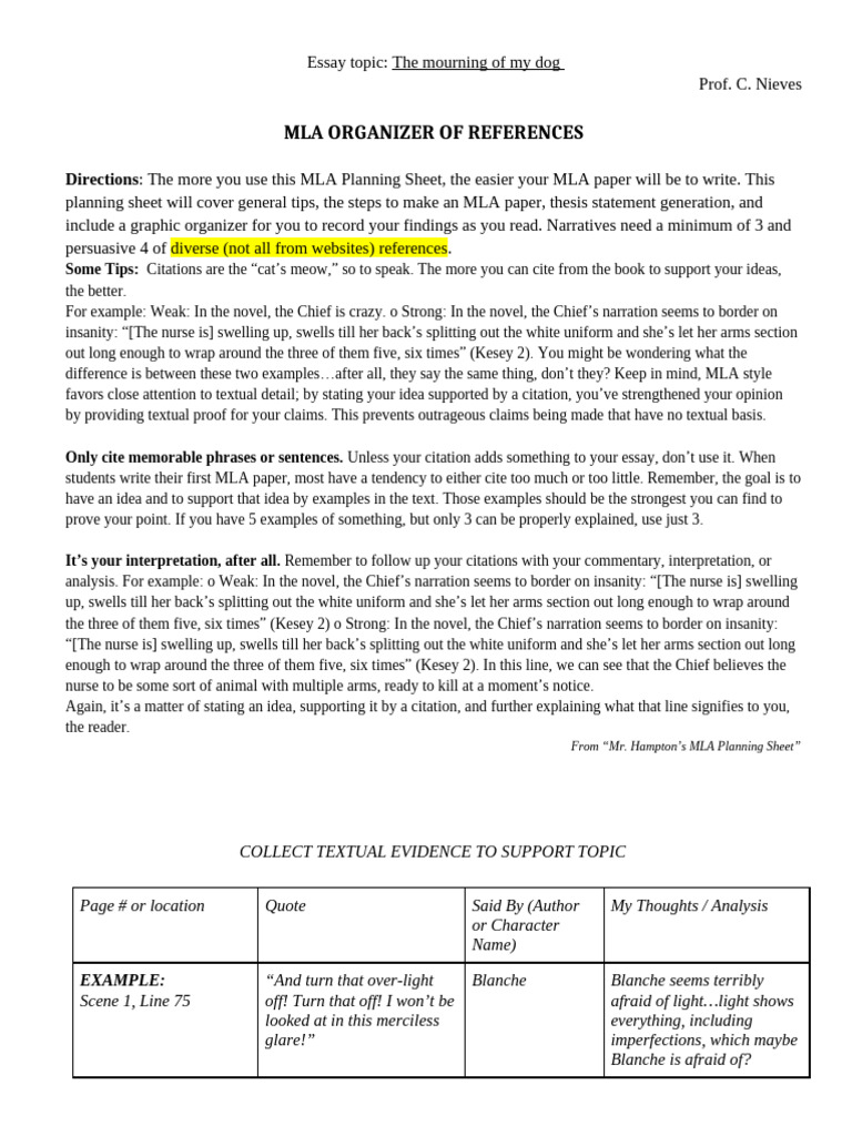 Chart MLA Guide and Organizer - Lorena | PDF