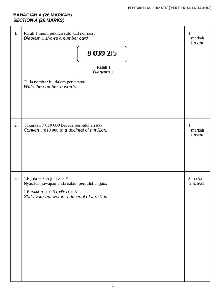Upsa Matematik Tahun 6 | PDF