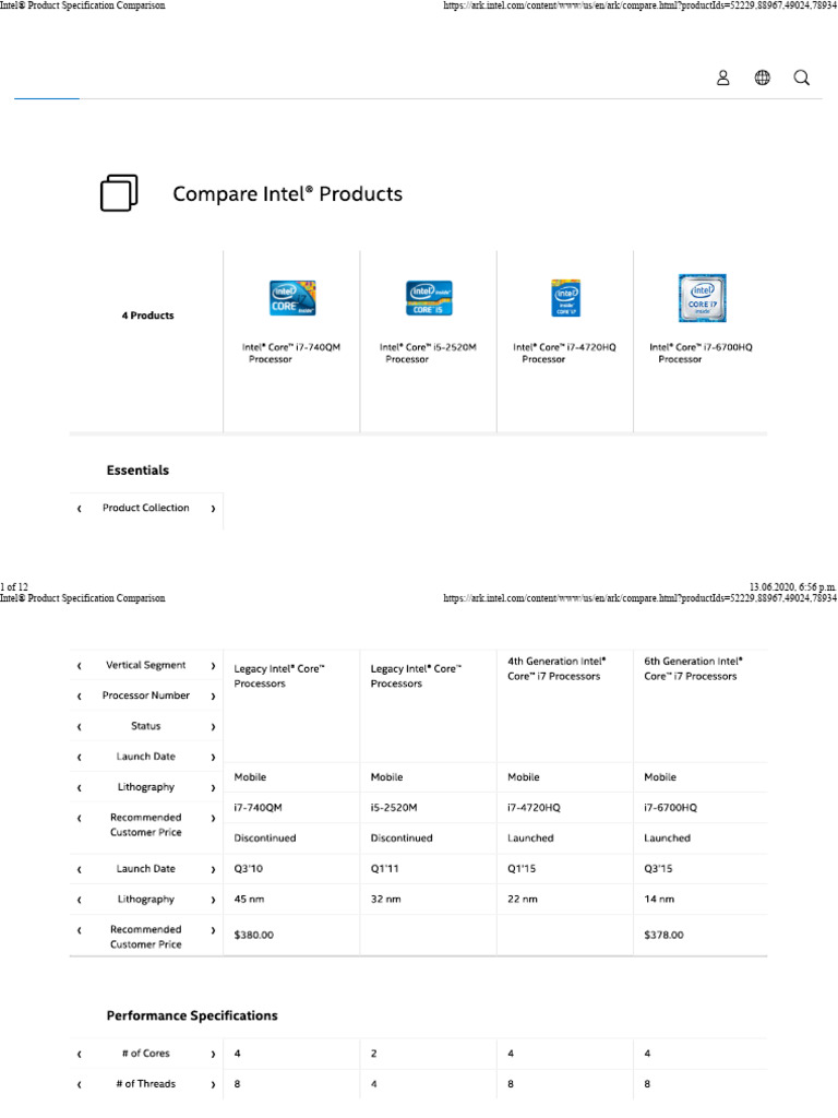 Intel Proccesor Comparison Sheet | PDF | Intel | Central Processing Unit