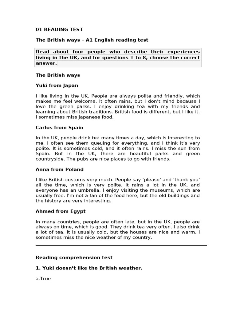 01 Reading Test | PDF