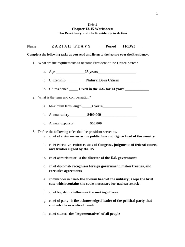 Executive Branch STUDY GUIDE | PDF | Presidents Of The United States ...