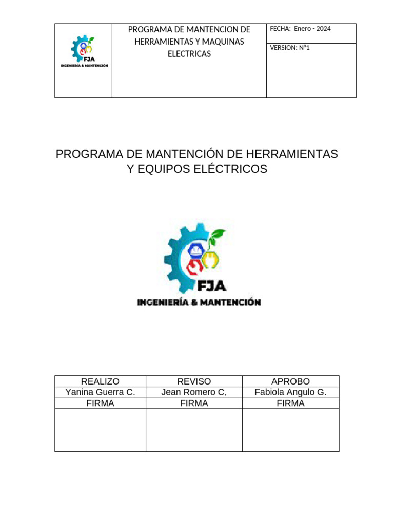 Programa de Mantención de Herramientas y Equipos Electricos | PDF | Herramientas | Bienes ...