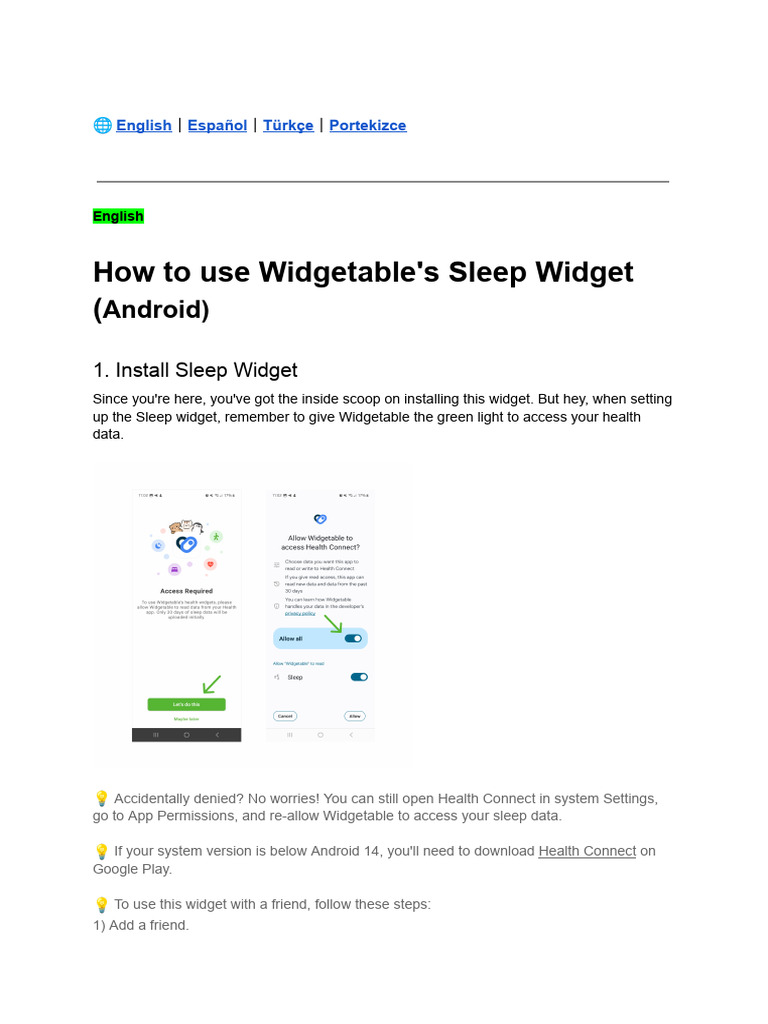 How To Use Widgetable's Sleep Widget (Android) | PDF