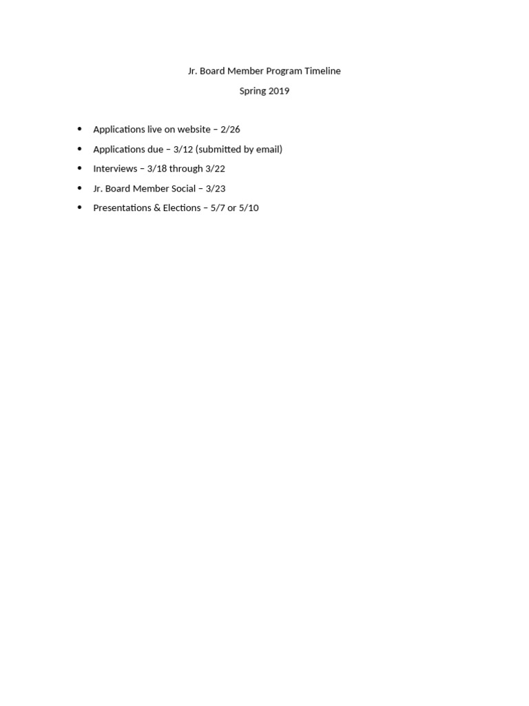 Jr. Board Member Program Timeline 2019 | PDF