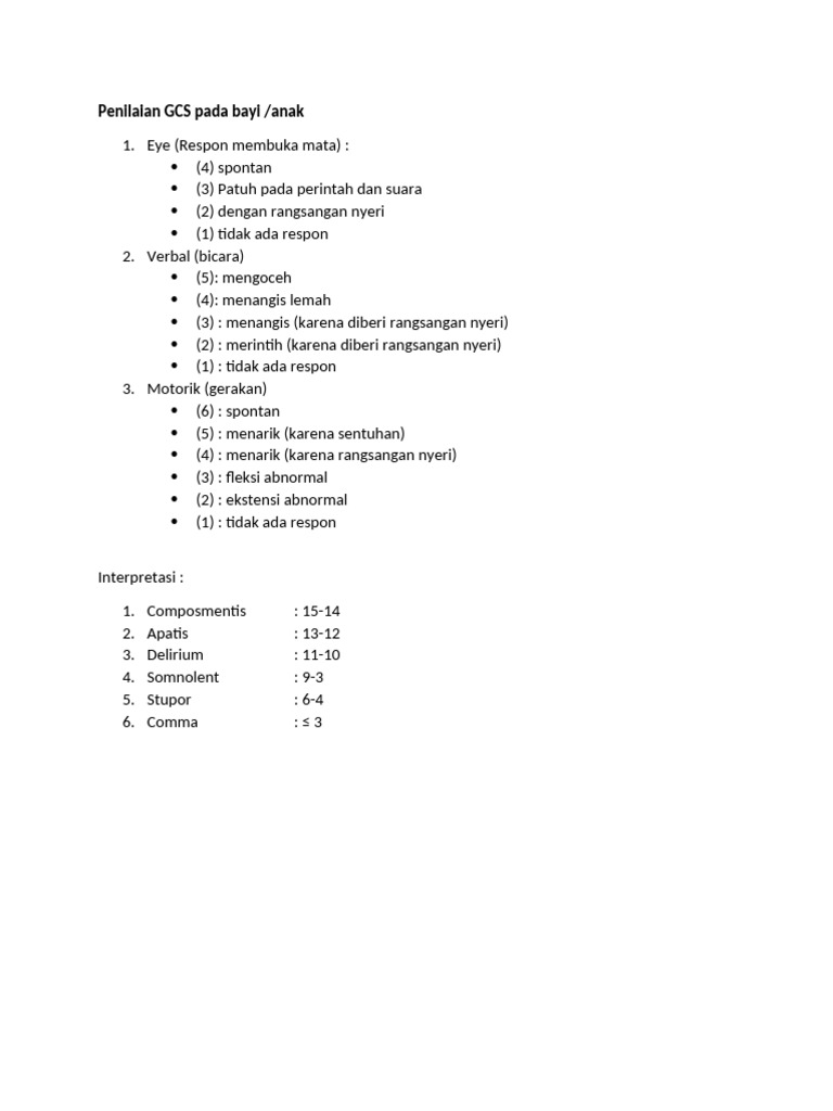 Penilaian GCS Anak: Panduan Lengkap | PDF