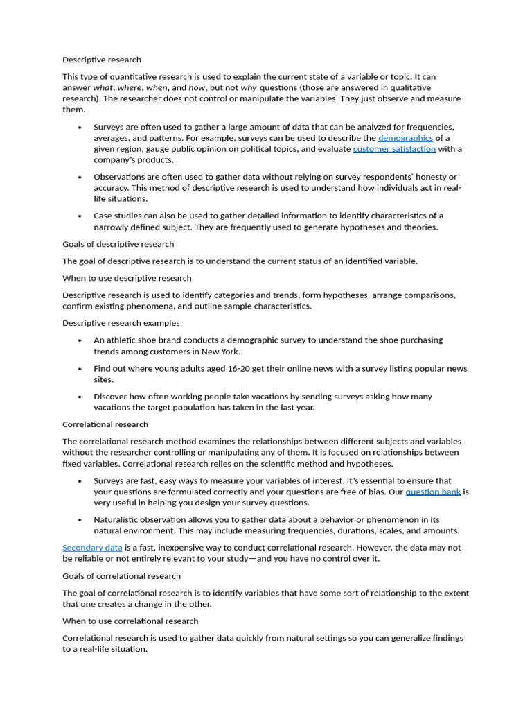 Descriptive research | PDF | Experiment | Survey Methodology