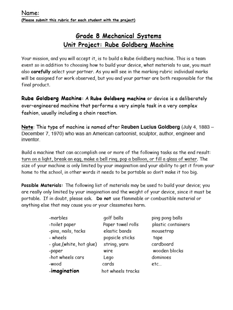 Rube Goldberg Machine Project Guidelines | PDF